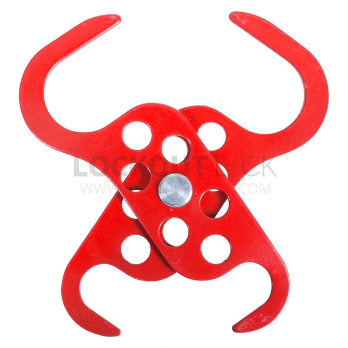 Red Powder-Coated Scissor Lockout Hasp - 6 Hole