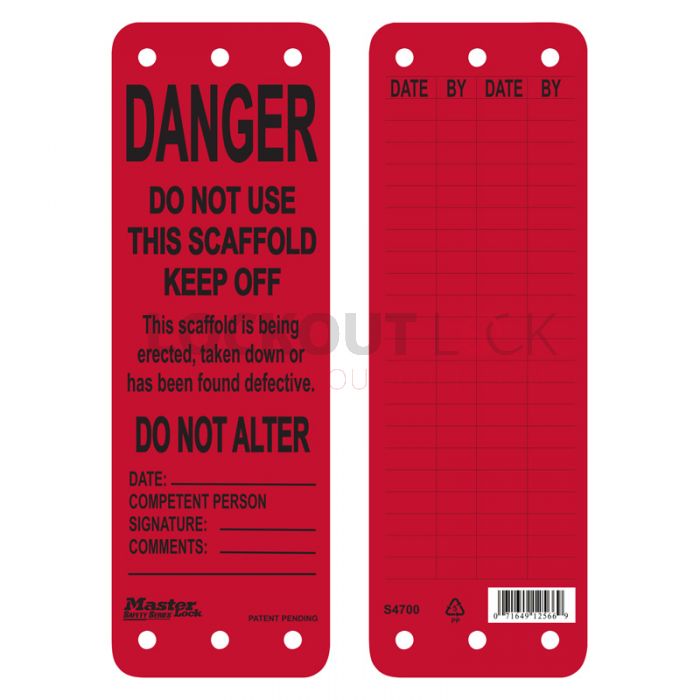 Masterlock S4700/1/2 Scaffold Tags w/ Colour Selection